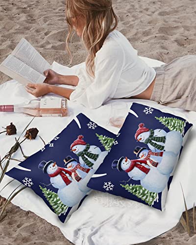 Outdoor Throw Pillow Covers Waterproof Pillow Cases 20x12In,Snowman Family Christmas Tree Snowflake Decorative Pillow Covers Cushion Cases for Couch Sofa Patio Garden,2 Pack Winter Snow Night