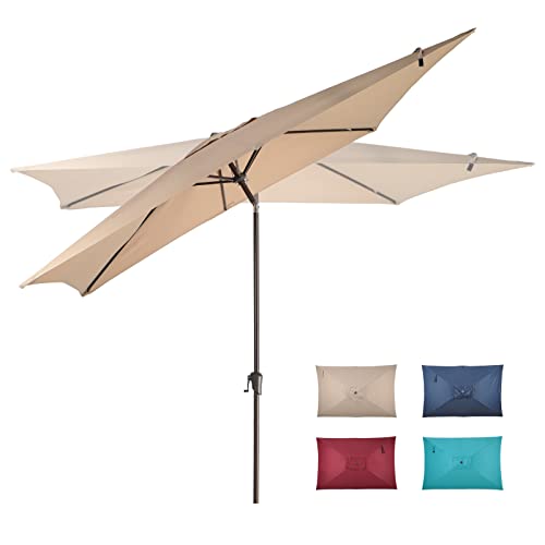 Verano Garden Patio Umbrella Rectangular Outdoor Table Market Umbrella with Push Button Tilt & Crank, 6.6 X 10 ft, Beige