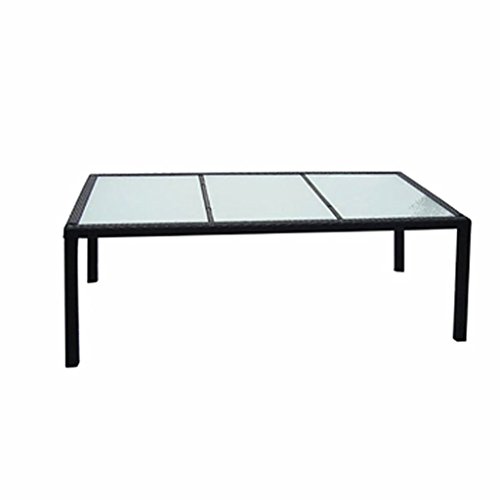 Festnight 9 Piece Outdoor Patio Dining Set Black Poly Rattan Glass Top Dining Table and 8 Chairs with Cushions Sectional Conversation Set Backyard Garden Furniture Space Saving