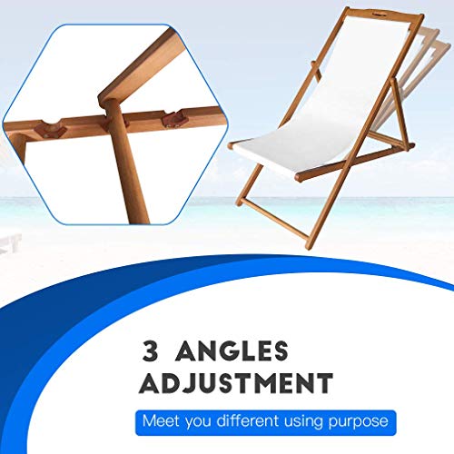 Beach Sling Chairs Set of 2 Outdoor Folding Portable Beach Chairs with Solid Wooden Frame and Polyester Canvas Reclining Adjustable Patio Lounge Chair for Yard Pool Balcony Garden