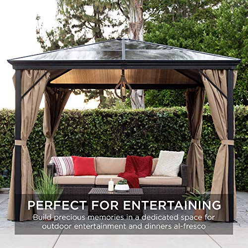 Best Choice Products 10x10ft Hardtop Gazebo, Outdoor Aluminum Canopy for Backyard, Patio, Garden w/Side Curtains, Mosquito Netting, Zippered Door