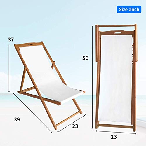 Beach Sling Chairs Set of 2 Outdoor Folding Portable Beach Chairs with Solid Wooden Frame and Polyester Canvas Reclining Adjustable Patio Lounge Chair for Yard Pool Balcony Garden