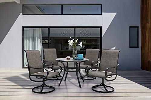 PHI VILLA Patio Dining Set 5 Piece, 4 Swivel Patio Chairs and 1 Round Metal Table with 1.57" Umbrella Hole, All Weather Resistant for Lawn Garden