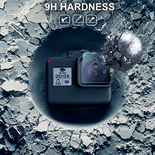FiTSTILL [6 PCS] Screen Protector for GoPro Hero 7(Only Black)/Hero HD(2018)/Hero 5/Hero 6, Ultra Clear Tempered Glass Screen Protector + Lens Protector + Lens Cap Cover Accessories