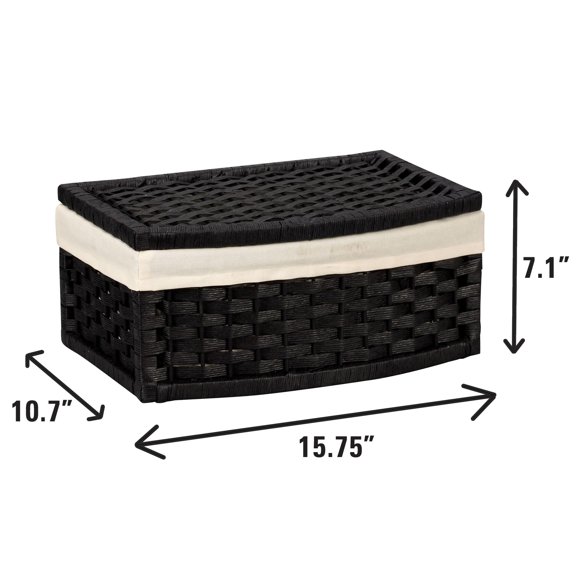 Household Essentials Hand-Woven Paper Rope Basket with Lid and Liner, Black Stain