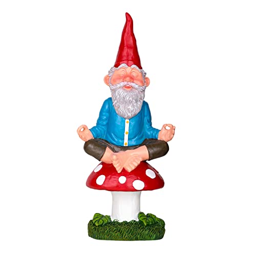 gn’OMs Garden Gnomes Statue Yoga Garden Gnome Meditating Lotus Pose on Mushroom, Outdoor Decoration for Patio Yard Lawn Porch Garden Ornament
