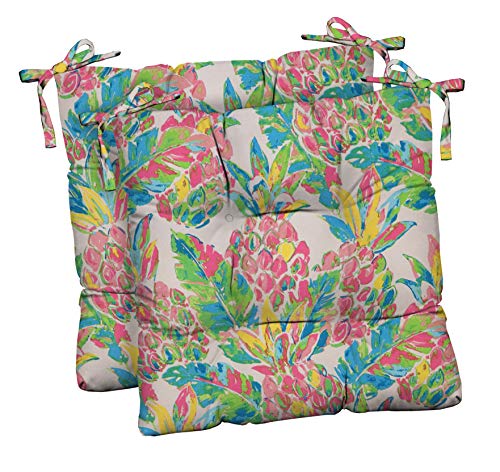 RSH Décor Indoor Outdoor Set of 2 Tufted Dining Chair Seat Cushions, 17" x 17" x 2", Choose Color (Vida Garden Pink Pineapple)