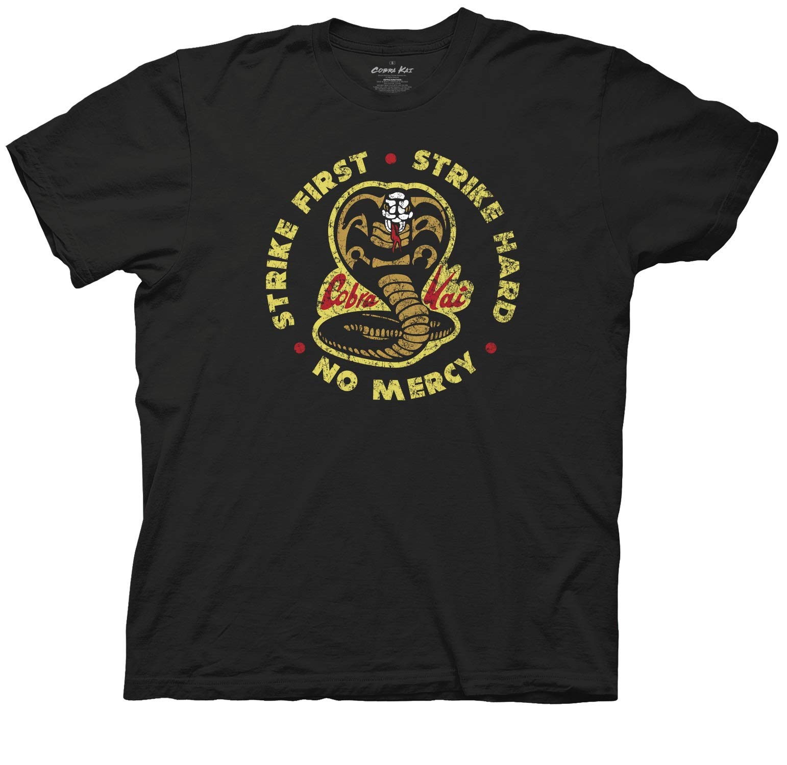 Karate Kid Strike First Cobra Kai Logo Crew T-Shirt(MD, Black)