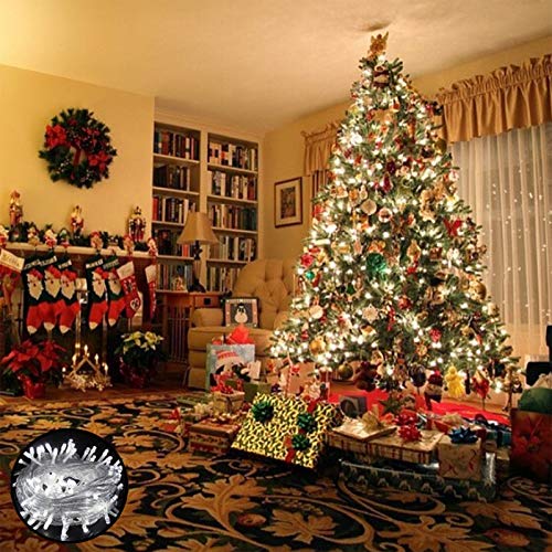 EXF Super Long Outdoor Solar Christmas Lights, 8 Modes 98FT 300 LED Solar String Lights with Clear Wire, Solar Fairy String Lights for Xmas Party Garden Fence Tree Balcony (Cool White)