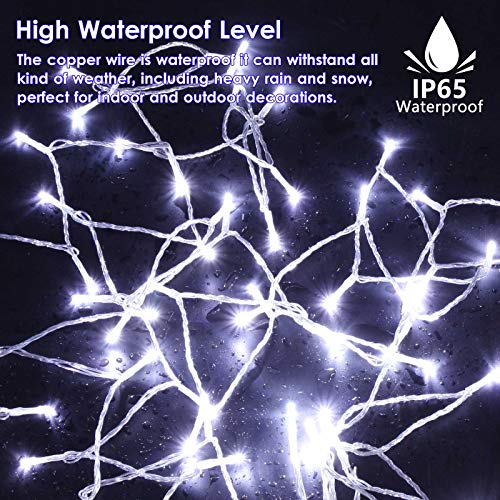 EXF Super Long Outdoor Solar Christmas Lights, 8 Modes 98FT 300 LED Solar String Lights with Clear Wire, Solar Fairy String Lights for Xmas Party Garden Fence Tree Balcony (Cool White)
