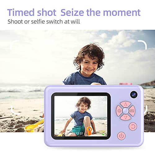 Digital Camera for Kids Girls Boys- 48MP Kids Camera with 32GB SD Card, Full HD 1080P Front and Rear Cameras Rechargeable Mini Camera for Students, Teens, Kids - Purple