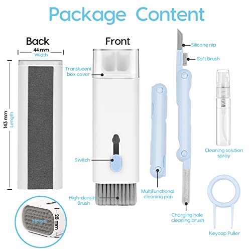 MMH 7in1 Airpod Pro Keyboard Earbud MacBook Cleaner Kit with Cleaning Pen Brush, Electronic Cleaning Kits Tools for Laptop iPad Phone iPod Tablet Computer PC TV Screen Blue(5ML Screen Cleaner Spray)