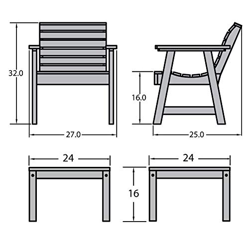 highwood Weatherly 2 Garden Chairs with 1 Square Side Table, 3-Piece Set, Nantucket Blue