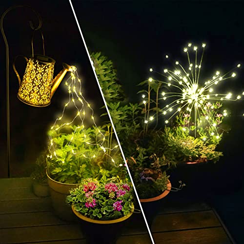 Anordsem Solar Outdoor Lights Garden Decorative-Waterproof Solar Watering Can with Lights and Solar Firework Lights for Yard Lawn Patio Pathway Courtyard Party Decorations Gardening Gifts
