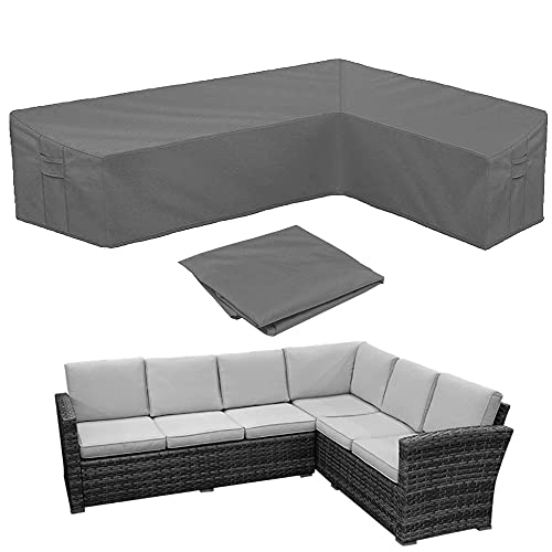 BOSKING Patio Sofa Cover L-Shaped Sectional Furniture Cover Heavy Duty Outdoor Furniture Set Covers Waterproof Lawn Garden Couch Protector with Buckle Strap & Side Handle - Grey (L Shape 112x87 inch)