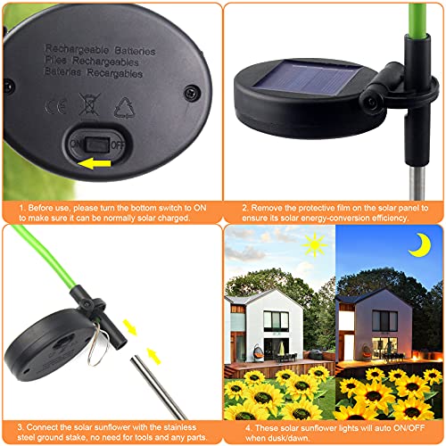 HELESIN Solar Sunflower Lights, Outdoor Sunflower Solar Garden Decor Yard Stake, LED Solar Lights Outdoor Decorative for Patio Lawn Garden Yard Pathway Decoration