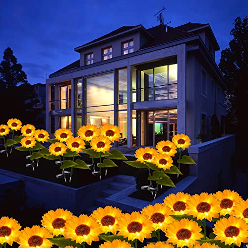 HELESIN Solar Sunflower Lights, Outdoor Sunflower Solar Garden Decor Yard Stake, LED Solar Lights Outdoor Decorative for Patio Lawn Garden Yard Pathway Decoration