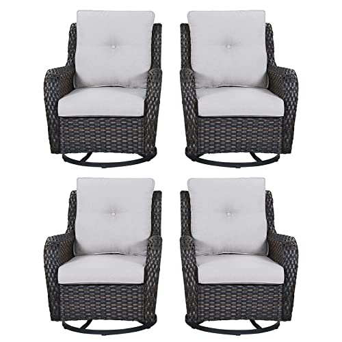 Rilyson Wicker Rocking Chair Swivel Chairs - 4 Piece Rocker Patio Chairs Set Rattan Rocking Chair for Outdoor Porch Deck Garden Backyard(Brown/Beige)