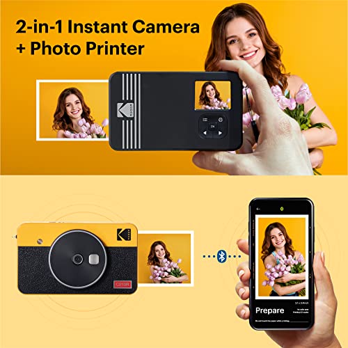 KODAK Mini Shot 2 Retro 4PASS 2-in-1 Instant Digital Camera and Photo Printer (2.1x3.4 inches) + 68 Sheets Bundle, Yellow