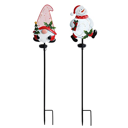 Yinns Solar Christmas Decorations, 2 Pack Chtistmas Garden Stakes Snowman Gnomes Solar Light Outdoor Christmas Decorations for Garden Yard Lawn Pathway
