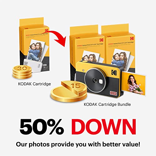KODAK Mini Shot 2 Retro 4PASS 2-in-1 Instant Digital Camera and Photo Printer (2.1x3.4 inches) + 68 Sheets Bundle, Yellow