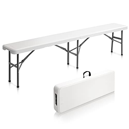 VINGLI 1 Pack 6 feet Plastic Folding Bench,Portable in/Outdoor Picnic Party Camping Dining Seat, Garden Soccer Multipurpose Entertaining Activities, White