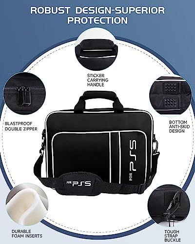 CONGDAREN Carrying Case for PS5 Travel Case for PS5 Protective Case Bag Suitable for PS5 Disc/Digital Edition Console, Controllers, Game Cards, Gaming Headset and Other Accessories