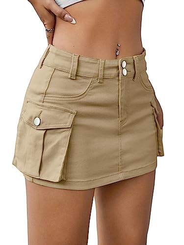 Cargo Skirt Jean Skirt Mini Skirt y2k Jean Skirt for Women Cargo Skirt y2k Cargo Mini Skirt Cargo Skirts for Women Women's Casual Low Waisted Solid Button Up Denim Jean Skirt Khaki