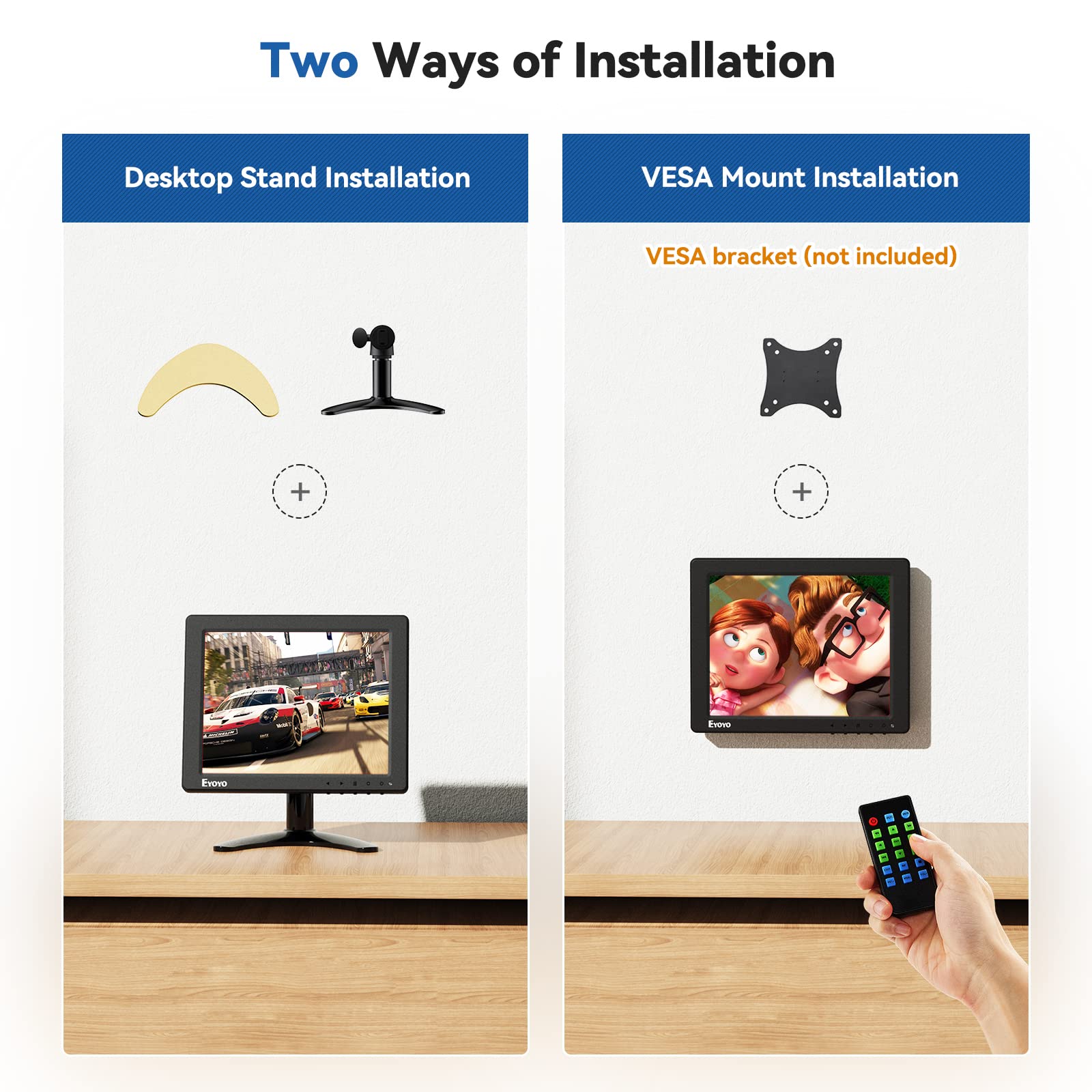 Eyoyo 8 Inch Small Monitor, 1024x768 4:3 IPS Mini HDMI Monitor Support HDMI/VGA/AV/BNC Input with Remote Control & Built-in Speakers, Security Monitor for Computer Raspi CCTV Camera