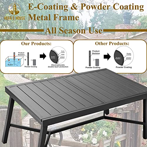 HERA'S HOUSE 7 Pieces Patio Dining Set, Outdoor Dining Set for 6, 6 x Dining Chair, 1 x Rectangular Expandable Large Surface Metal Dining Table for Patio, Lawn, Garden, Porch
