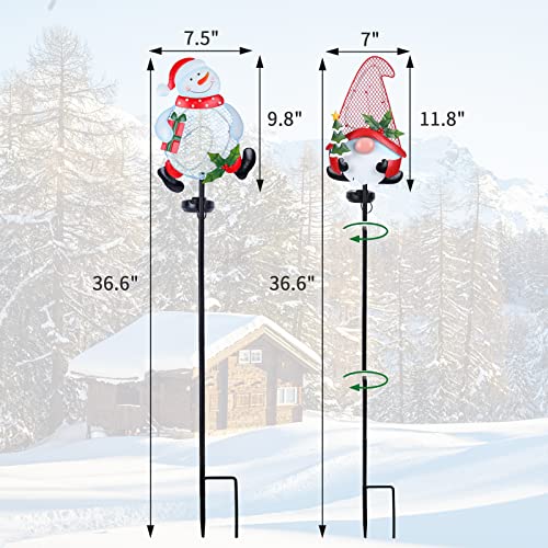 Yinns Solar Christmas Decorations, 2 Pack Chtistmas Garden Stakes Snowman Gnomes Solar Light Outdoor Christmas Decorations for Garden Yard Lawn Pathway