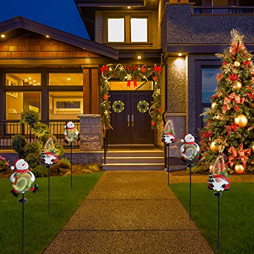 Yinns Solar Christmas Decorations, 2 Pack Chtistmas Garden Stakes Snowman Gnomes Solar Light Outdoor Christmas Decorations for Garden Yard Lawn Pathway