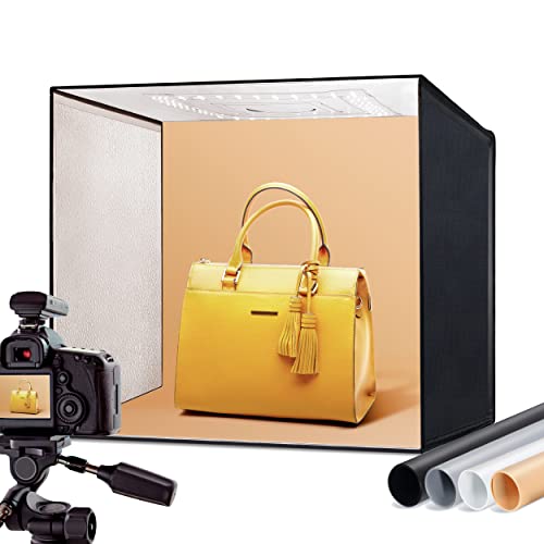 RALENO® 20''X20'' Photo Studio Light Box, Portable Dimmable Shooting Tent Kit with 120 LED Lights(5500K, 92 CRI) Includes 4 PVC Anti-Dust Backgrounds (Black, Grey, Orange, White)