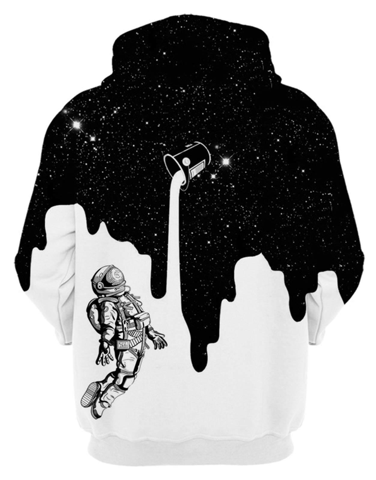 BarbedRose Men's Digital Print Sweatshirts Hooded Top Galaxy Pattern Hoodie,Black White Milk Astronaut,L/XL