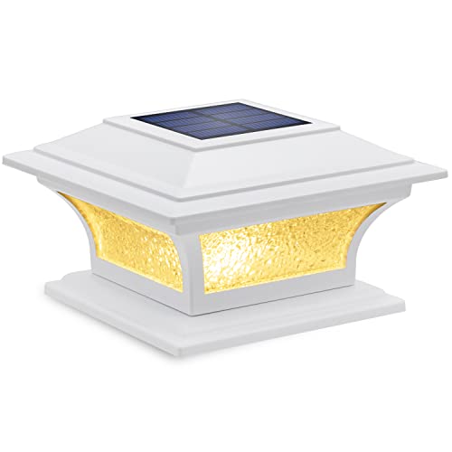 SIEDiNLAR Solar Post Lights Outdoor Glass LED Fence Cap Light 2 Modes for 4x4 5x5 6x6 Posts Patio Deck Garden Decoration Warm White/Cool White Lighting White (1 Pack)