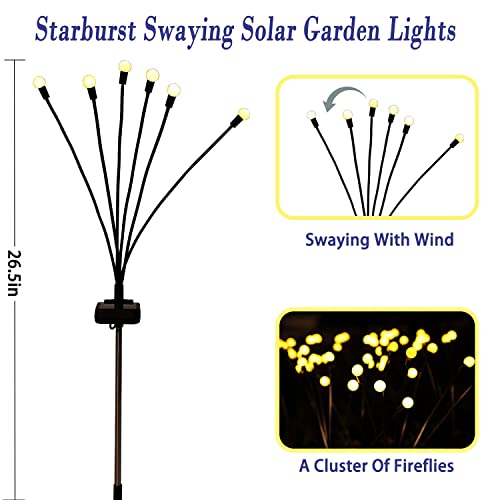 ZFNN Solar Garden Lights – 4 Pack 24 LEDs Solar Firefly Lights, Starburst Swaying Lights, Outdoor Waterproof Garden Decorations for Yard Patio Pathway Lawn Mother's Day Difts