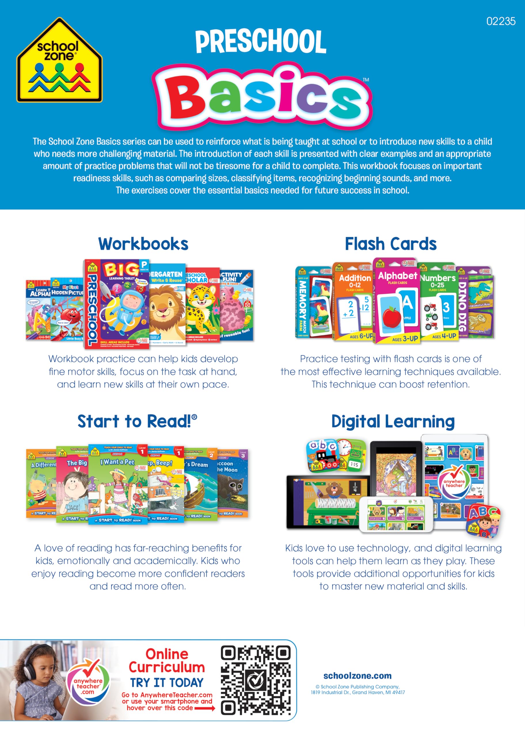 School Zone - Preschool Basics Workbook - 64 Pages, Ages 3 to 5, Colors, Numbers, Counting, Matching, Classifying, Beginning Sounds, and More (School Zone Basics Workbook Series)