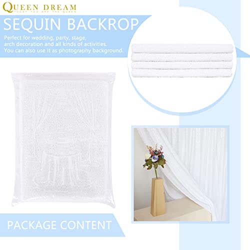 White Sequin Backdrop 2 Panels Curtains 2FTx8FT Party Backdrop Glitter Birthday Wedding Curtains Sparkle Photo Backdrop
