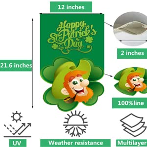 Happy St. Patrick's Day Garden Flag, Lucky Shamrocks St. Patrick's Day Garden Flag 12x18 Inch Double Sided Clover Decorative Flag for Outdoor Party