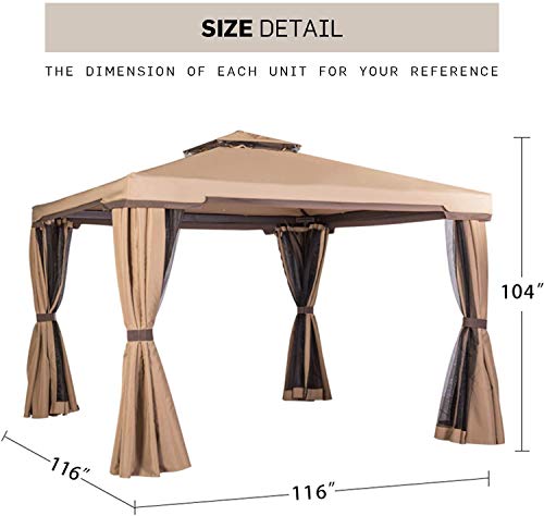 SOLAURA Patio Gazebo 10 x 10 FT for Garden, Outdoor Gazebo and Waterproof Canopy Tent with Mosquito Netting and Ventilate