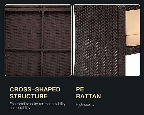 FDW 4 Pieces Rattan Wicker Conversation Set Lawn Chairs Porch Poolside Balcony Garden Outdoor Furniture,Brown