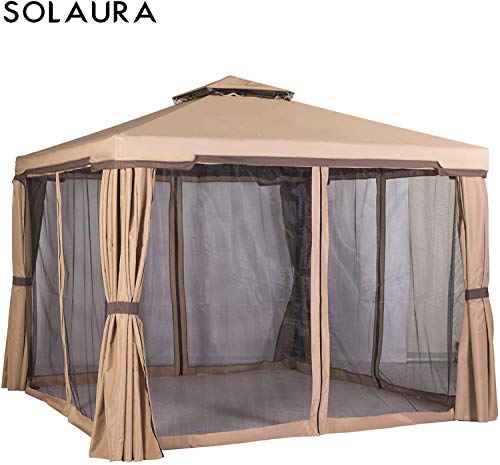 SOLAURA Patio Gazebo 10 x 10 FT for Garden, Outdoor Gazebo and Waterproof Canopy Tent with Mosquito Netting and Ventilate