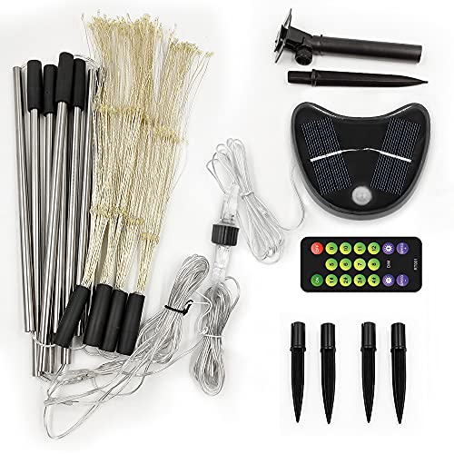 IEBIYO Outdoor Decorations Fireworks Lights for Garden, 4 Pack 120 LED Solar Powered Fireworks Lights, 8 Modes Copper Wire Waterproof Landscape Sparkles Light for Fence, Path, Wedding, Patio