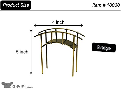 G & F Products MiniGardenn 10030 Fairy Garden Miniature Mini Bridge, Rustic, 4" L x 1.25" W x 2.5" H with 2" Picks