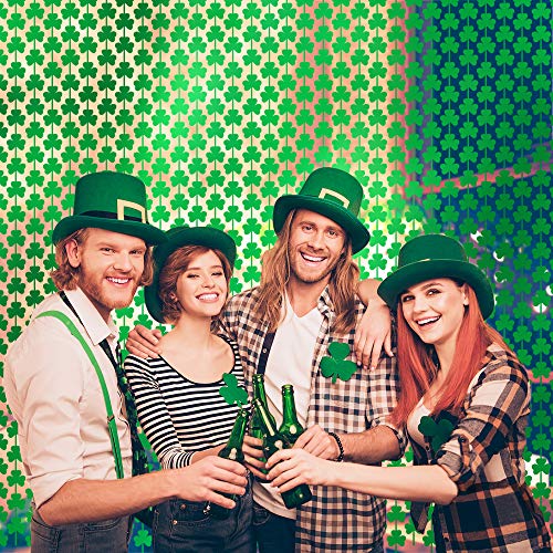 Tifeson St.Patrick Day Shamrock Tinsel Foil Fringe Curtains - 2Pcs Saint Patrick's Day Irish Party Backdrop Decorations Photo Booth Backdrops Green (3.2 x 8.3 ft)