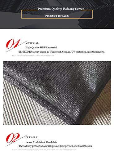 Balcony Privacy Screen Cover, 3.0ft x10ft Fence Screen Balcony Shield Cover UV-Resistant Visibility Reduction Windscreen Garden Fence with Cable Ties (3x10ft, Grey)