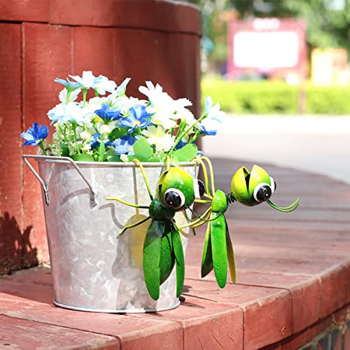Cruis Cuka Metal Yard Art Garden Decor Cute Grasshopper Lawn Ornament Hanging Wall Sculpture - Set of 2