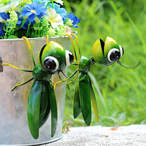 Cruis Cuka Metal Yard Art Garden Decor Cute Grasshopper Lawn Ornament Hanging Wall Sculpture - Set of 2