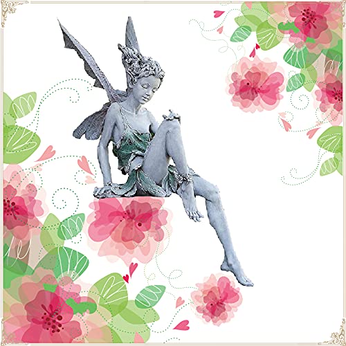 Sitting Fairy Statue for Garden Tudor Sitting Fairy Statue Beautiful Tudor and Turek Sitting Fairy Statue Garden Ornament Resin Craft for Landscaping Garden Yard Decoration (A)
