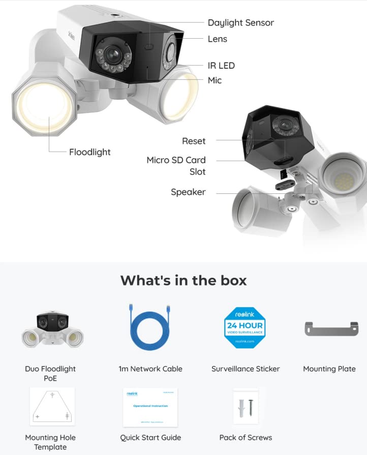 REOLINK 4K Floodlight Camera for PoE Security Camera System, IP Outdoor Camera in 180 Degree Ultra-Wide Angle, Human/Vehicle/Pet Alerts, 1800 Lumen Floodlights, Two Way Talk, Duo Floodlight PoE